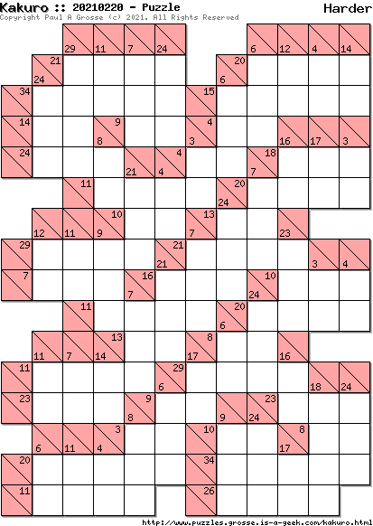 Daily Kakuro Puzzles - Home page. Grosse Puzzles Daily Kakuro Puzzles - Home page. Grosse Puzzles